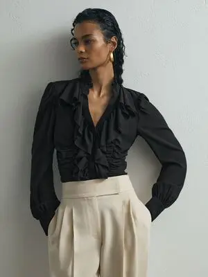 ATELIER Silk-blend Ruffled Blouse - Black