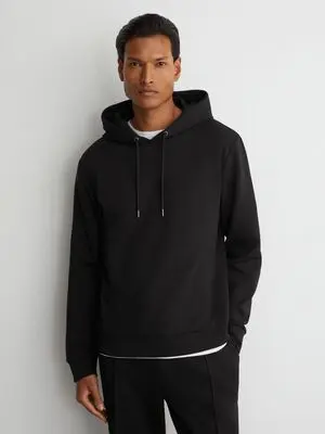 REISS Premium Interlock Hoodie - Black