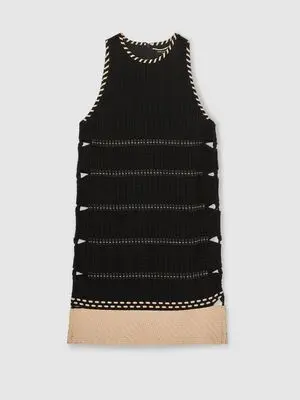 REISS Atelier Whipstitch Mini Dress - Black/brown