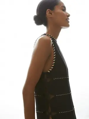 REISS Atelier Whipstitch Mini Dress - Black/brown
