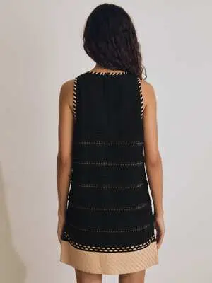REISS Atelier Whipstitch Mini Dress - Black/brown