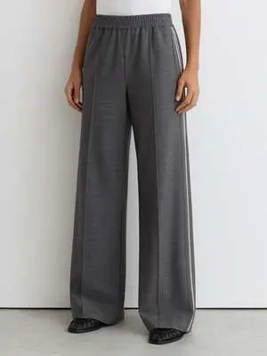 REISS Mélange Side-stripe Wide-leg Trousers