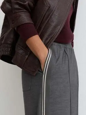 REISS Mélange Side-stripe Wide-leg Trousers