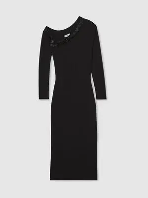 REISS Bead-detail Off-shoulder Knit Dress