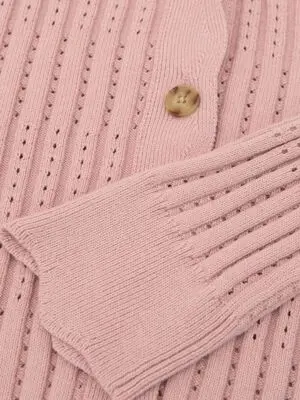 REISS 9-13 Yrs Rib-knit Pointelle Cardigan - Pink