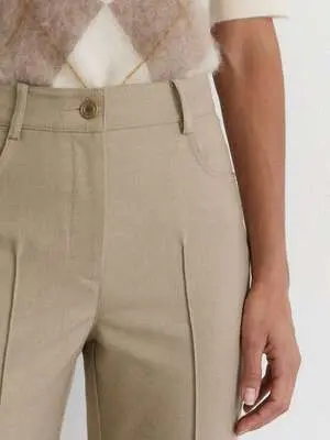 REISS Petite Flared Twill Seam-detail Trousers