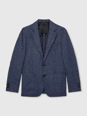 REISS Wool-blend Single-breasted Check Blazer With Linen