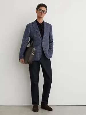 REISS Wool-blend Single-breasted Check Blazer With Linen