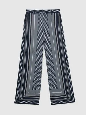REISS Petite Scarf-print Wide-leg Trousers - Navy