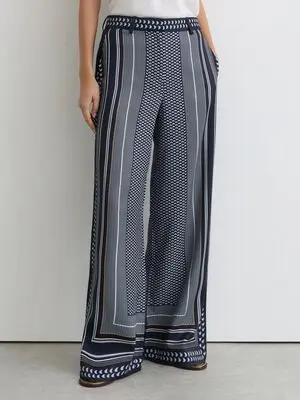 REISS Petite Scarf-print Wide-leg Trousers - Navy