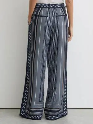 REISS Petite Scarf-print Wide-leg Trousers - Navy