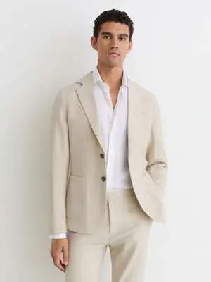 REISS Garment-dyed Piqué Single-breasted Suit Blazer Tailored-fit - Stone