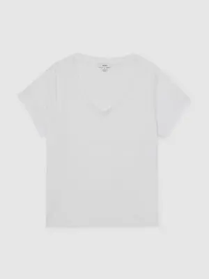 REISS Brushed-cotton V-neck T-shirt - White