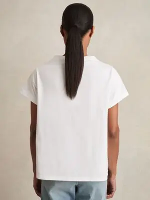 REISS Brushed-cotton V-neck T-shirt - White