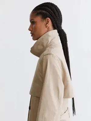 REISS Hooded Insert Trench Coat - Stone