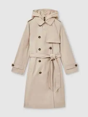 REISS Azura Hooded Insert Trench Coat - Stone