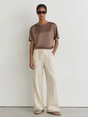 REISS Bella Premium Interlock Wide-leg Joggers - Ivory
