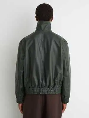 REISS Leather Oversized Funnel-neck Jacket - Dark Green