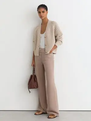 REISS Cotton-blend Open-knit Cardigan - Neutral
