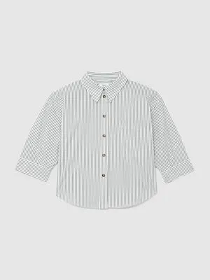 REISS Cotton Striped Cropped Shirt