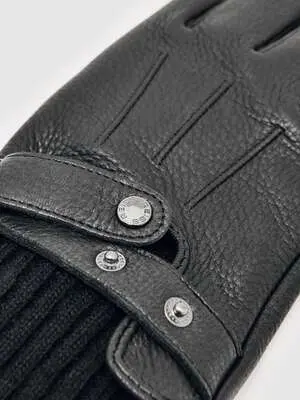 REISS Leather Ribbed-cuff Gloves - Black