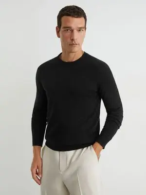 REISS Merino Wool Crew-neck Jumper Black