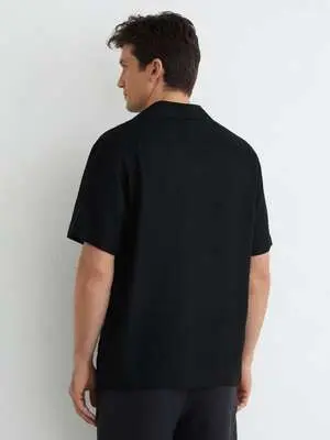 REISS Linen Cuban-collar Shirt - Black