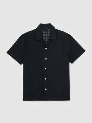 REISS Cotton-blend Crochet Tile-pattern Shirt