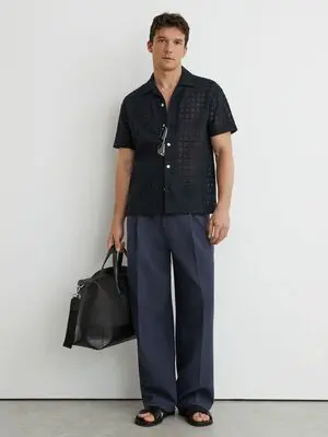 REISS Cotton-blend Crochet Tile-pattern Shirt