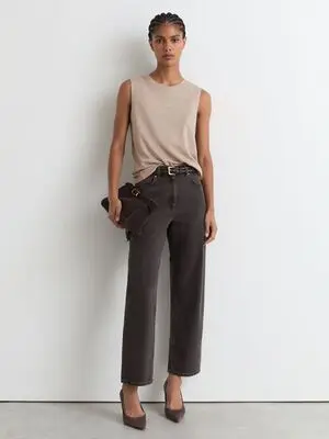 REISS Linen Jersey Crew-neck Vest