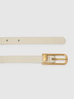 REISS Slim Leather Half-keeper Belt - Beige