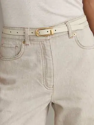 REISS Slim Leather Half-keeper Belt - Beige