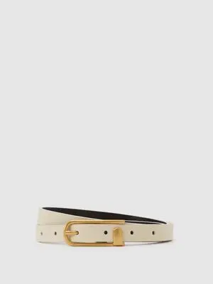 REISS Slim Leather Half-keeper Belt - Stone