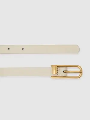 REISS Slim Leather Half-keeper Belt - Stone