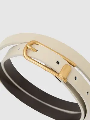 REISS Slim Leather Half-keeper Belt - Stone