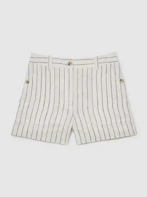 REISS White & Navy Linen Shorts