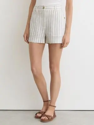 REISS White & Navy Linen Shorts
