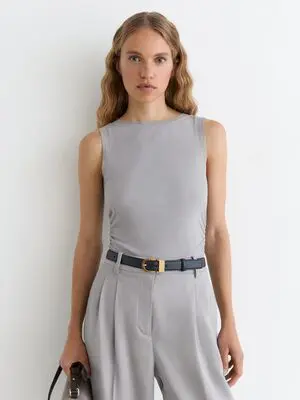 REISS Cotton Sheer-trim Ruched Vest - Grey