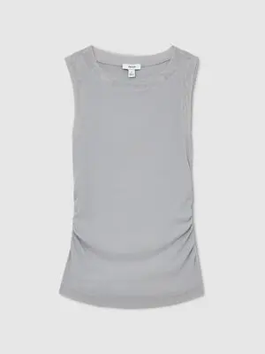 REISS Cotton Sheer-trim Ruched Vest - Grey