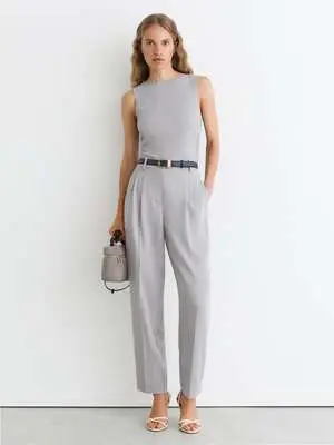 REISS Cotton Sheer-trim Ruched Vest - Grey