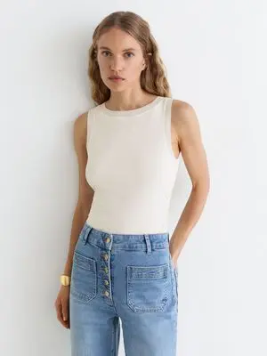 REISS Cotton Sheer-trim Ruched Vest - White