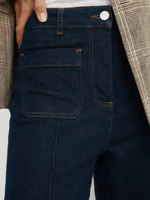 REISS Patch-pocket Flared High-rise Jeans - Dark Blue