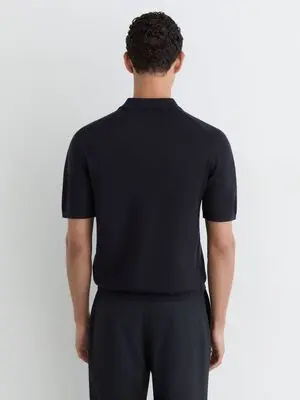 REISS Merino Wool Button-through Shirt - Navy
