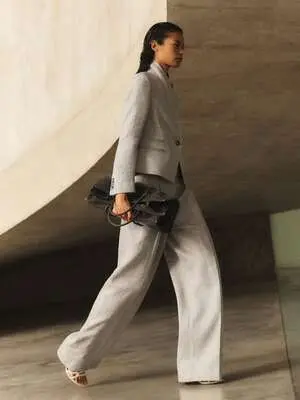 REISS Petite Herringbone Linen-blend Straight-leg Suit Trousers - Neutral