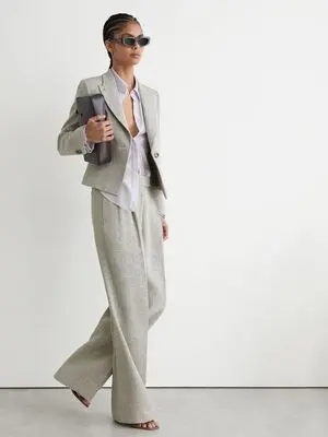 REISS Petite Herringbone Linen-blend Straight-leg Suit Trousers