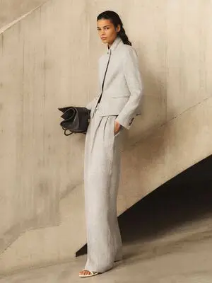 REISS Petite Herringbone Linen-blend Straight-leg Suit Trousers