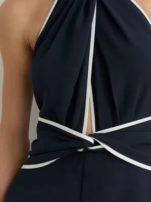 REISS Halterneck Midi Dress With Contrast Trim - Navy/ivory