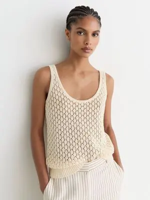 REISS Linen Open-stitch Knitted Vest - Ivory