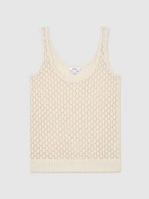 REISS Linen Open-stitch Knitted Vest - Ivory