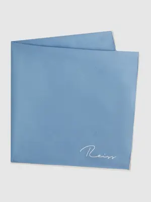 REISS Plain Silk Pocket Square - Blue